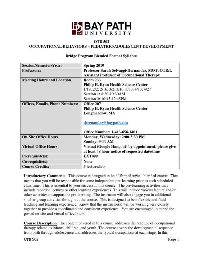 OTB 502 Syllabus 2019 | Download Free PDF | Turnitin | Occupational Therapy