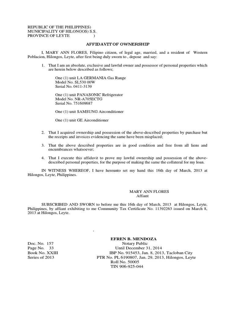 Affidavit of Loss Tin | PDF