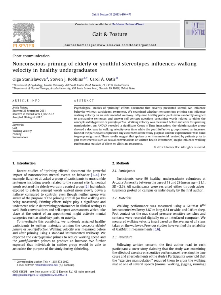 Gait & Posture: Olga Stanislavova, Steven J. Robbins, Carol A. Oatis ...
