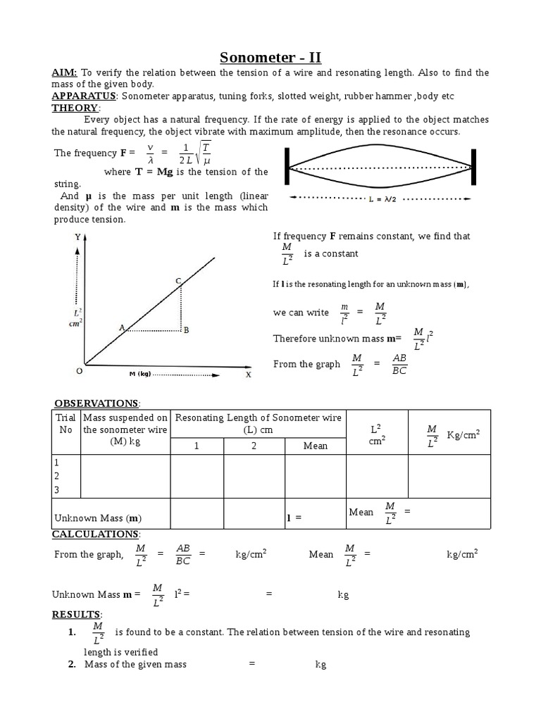 Hsslive XI Physics Lab Sonometer 2 | PDF | Resonance | Tension (Physics)