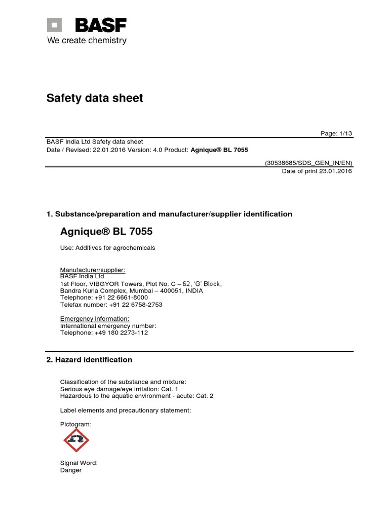 Agnique BL 7055 | PDF | Toxicity | Water