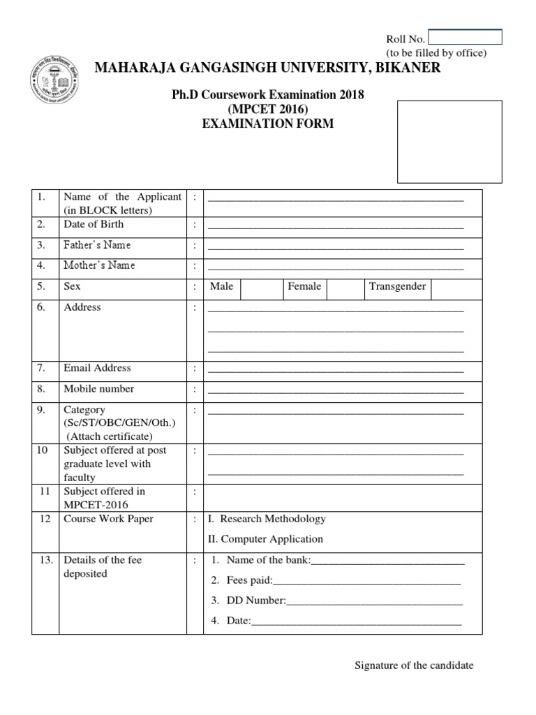 Ph.D. Course Work 2018 Exam Form | PDF | Doctor Of Philosophy ...