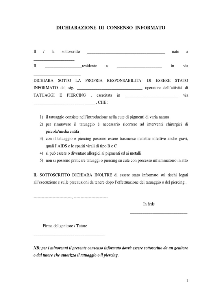 Consenso Informato Per Tatuatori | PDF