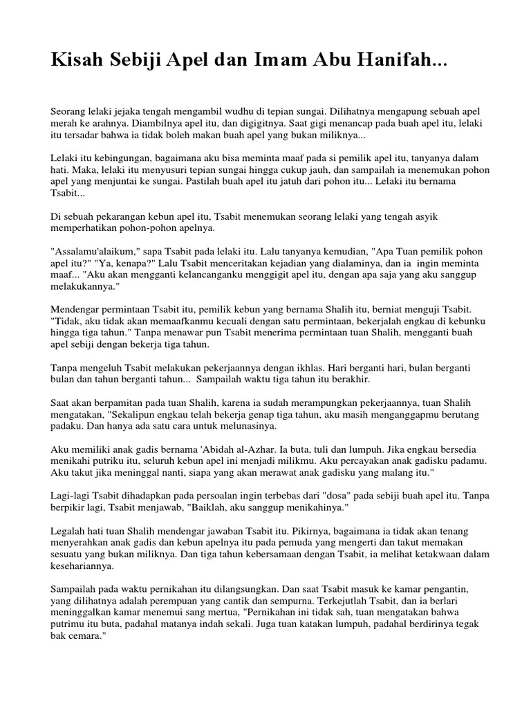 Kisah Sebiji Apel Dan Imam Abu Hanifah | PDF