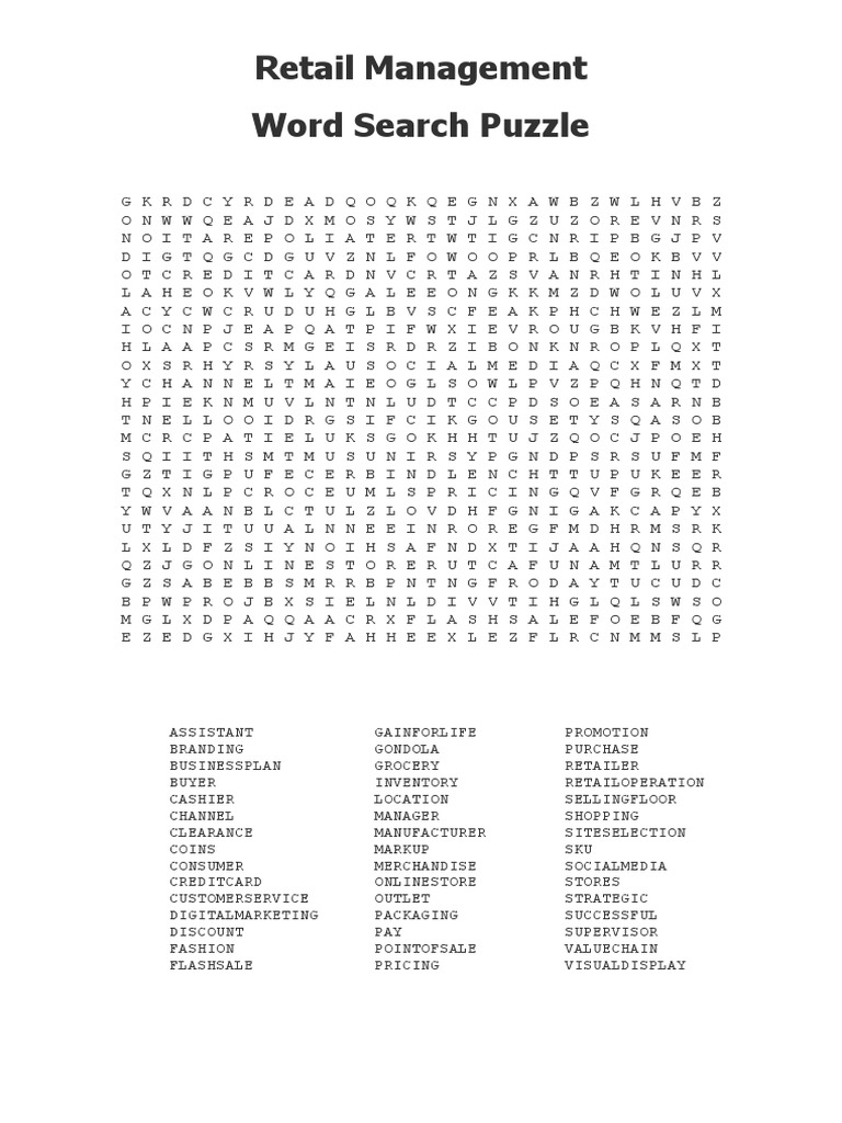 Retail Management Word Search Puzzle | PDF | Retail | Service Industries