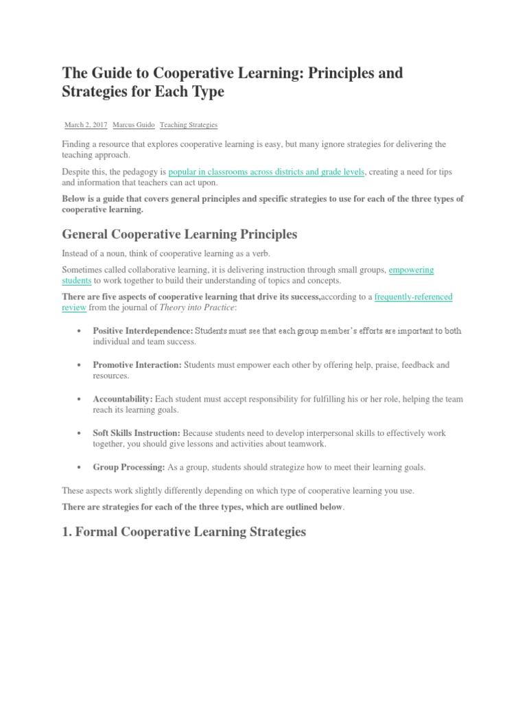 The Guide To Cooperative Learning | PDF | Teaching | Teachers