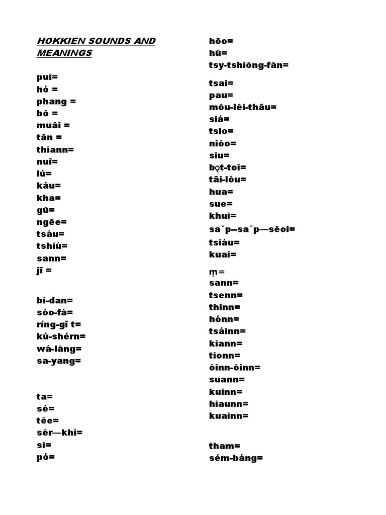 Table of Hokkien (Find Meaning) | PDF