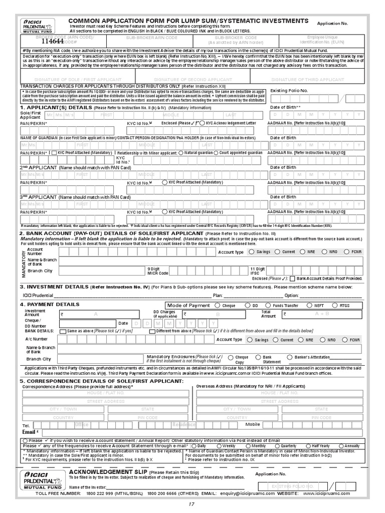 Common Application Form for Lump Sum and Systematic Investments | PDF ...