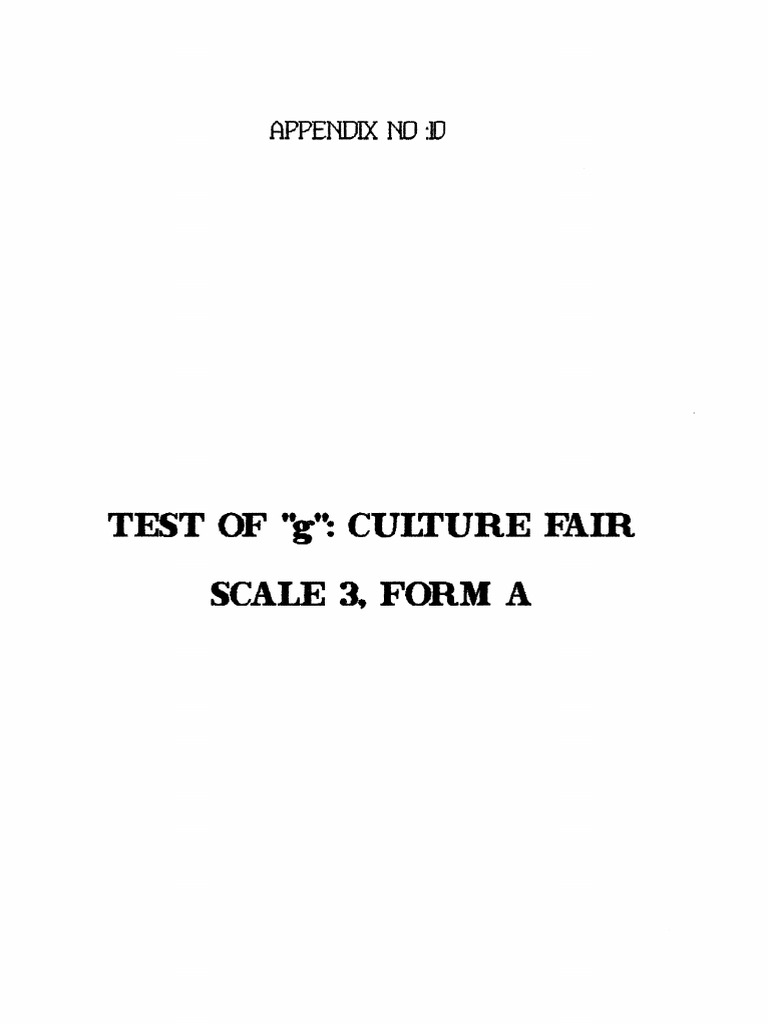 Test of "G": Culture Fair Scale A Form A: Appendix ND D | PDF