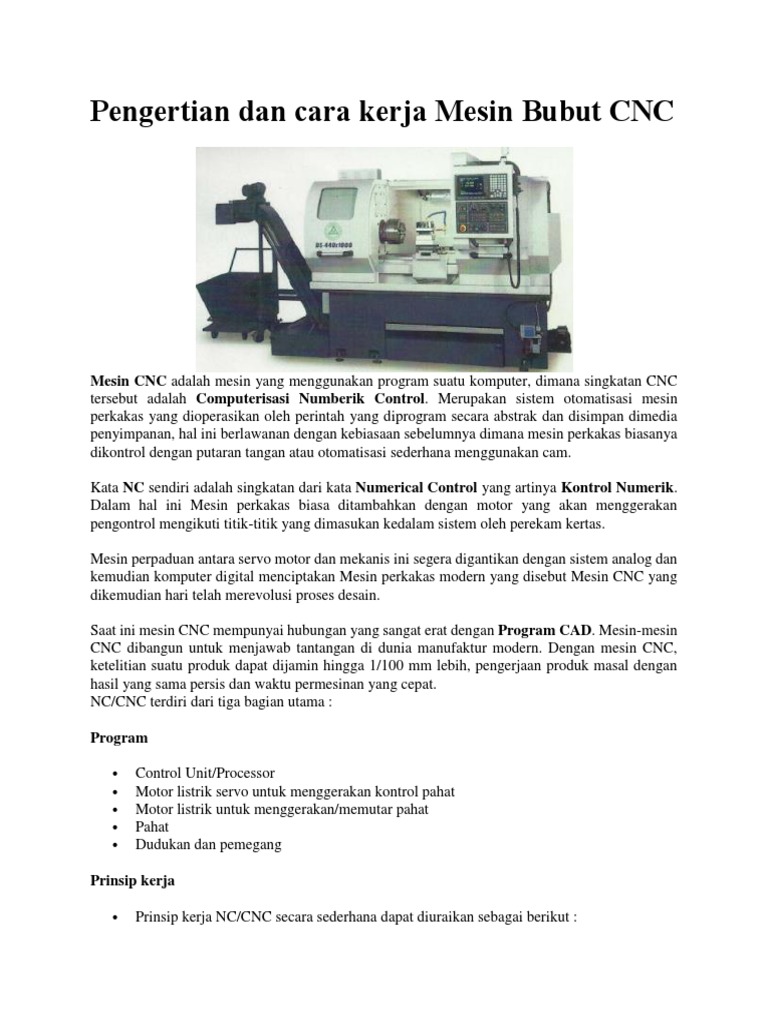 Pengertian Dan Cara Kerja Mesin Bubut CNC | PDF | Bisnis
