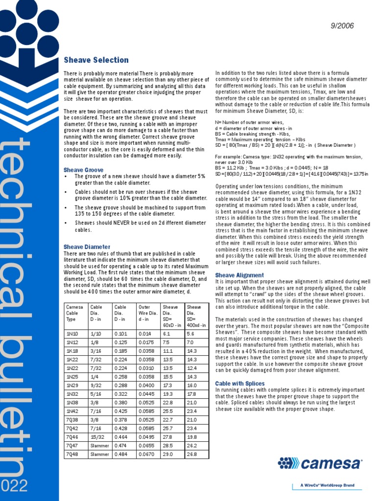 Sheave Selection Guide | PDF | Wire | Bending