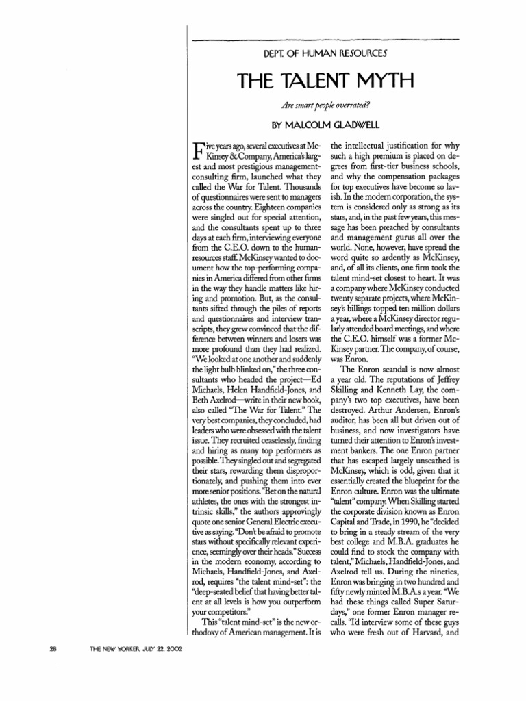 The Talent Myth: by Malcolm Gladwell | PDF | Anti Submarine Warfare | U ...