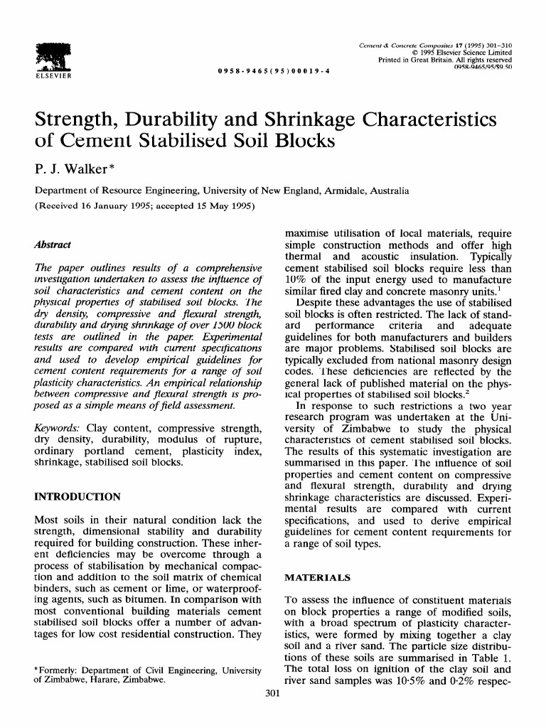 Strength, Durability and Shrinkage Characteristics of Cement Stabilised ...