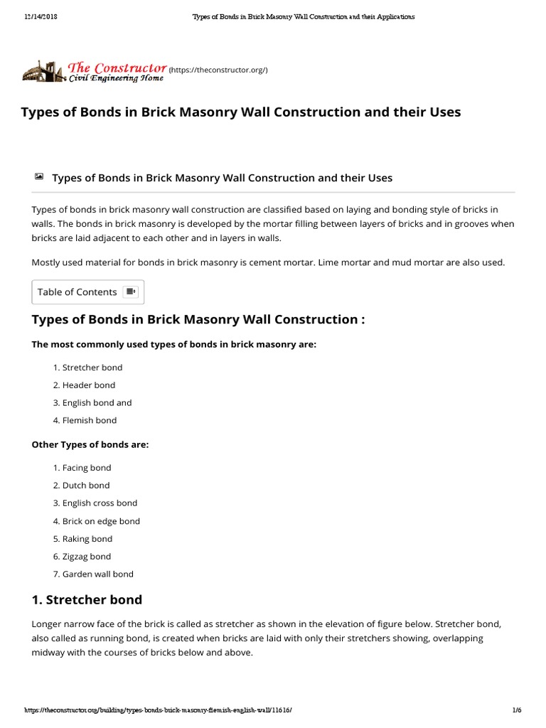 Types of Bonds in Brick Masonry Wall Construction and Their ...