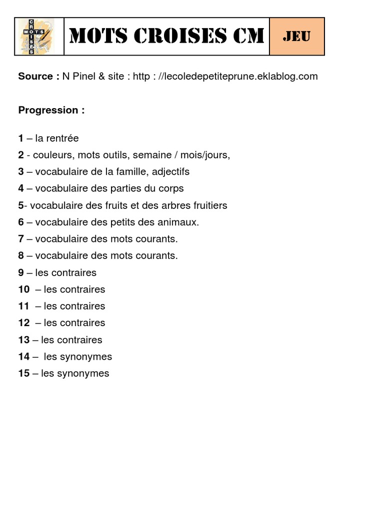 Mots Croises CM PDF | PDF