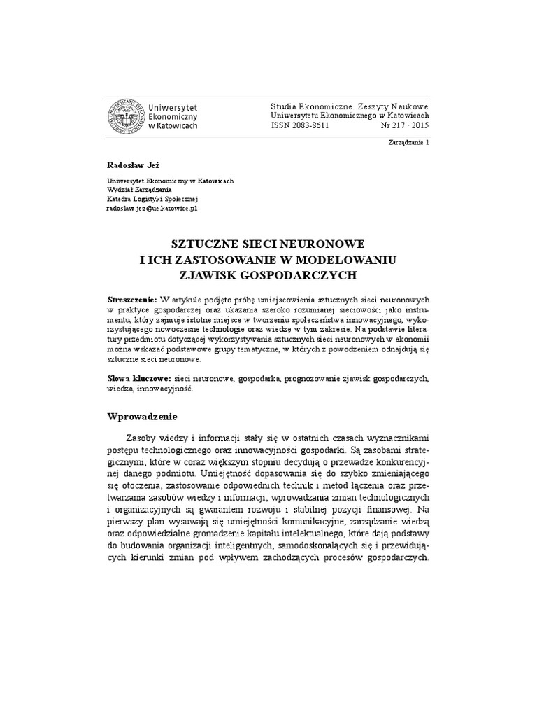 Sztuczne Sieci Neuronowe | PDF
