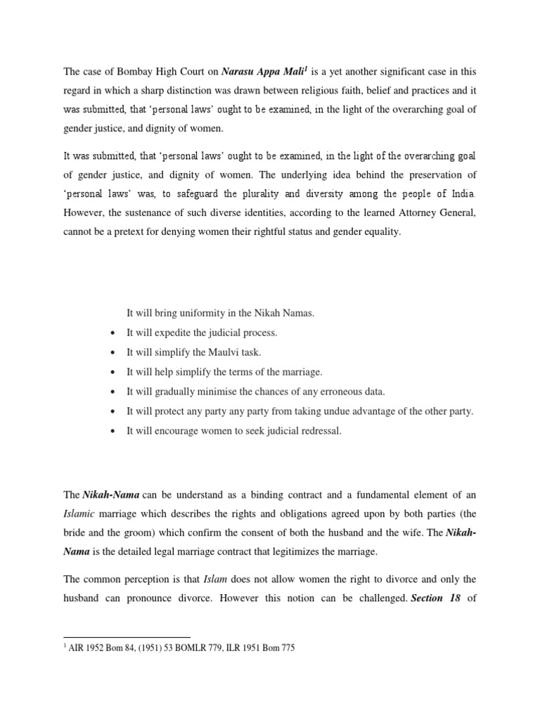 The Case of Bombay High Court On Narasu Appa Mali | PDF | Marriage | Wife
