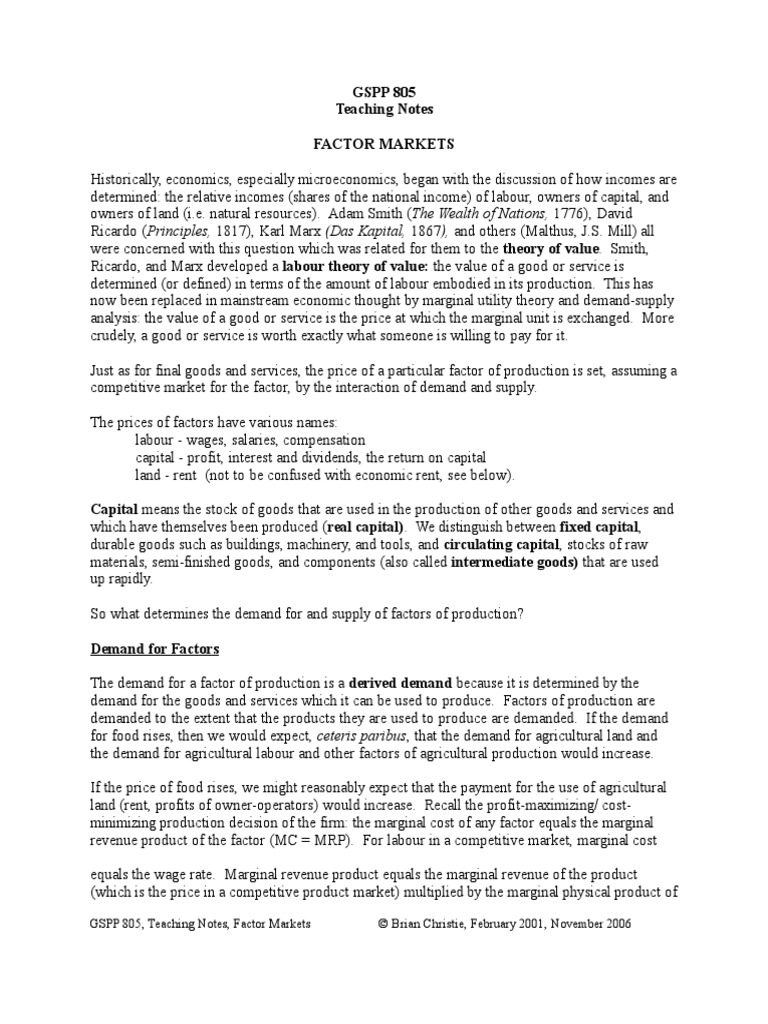 Factor Markets | PDF | Demand | Labour Economics