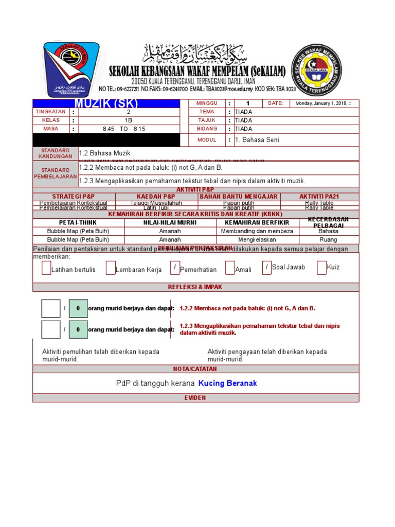Tapak ERPH KSSR Semakan Tahun 3 Pendidikan Kesenian Muzik | PDF