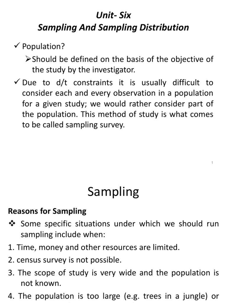 Unit-Six Sampling and Sampling Distribution | PDF | Standard Error | Sampling (Statistics)