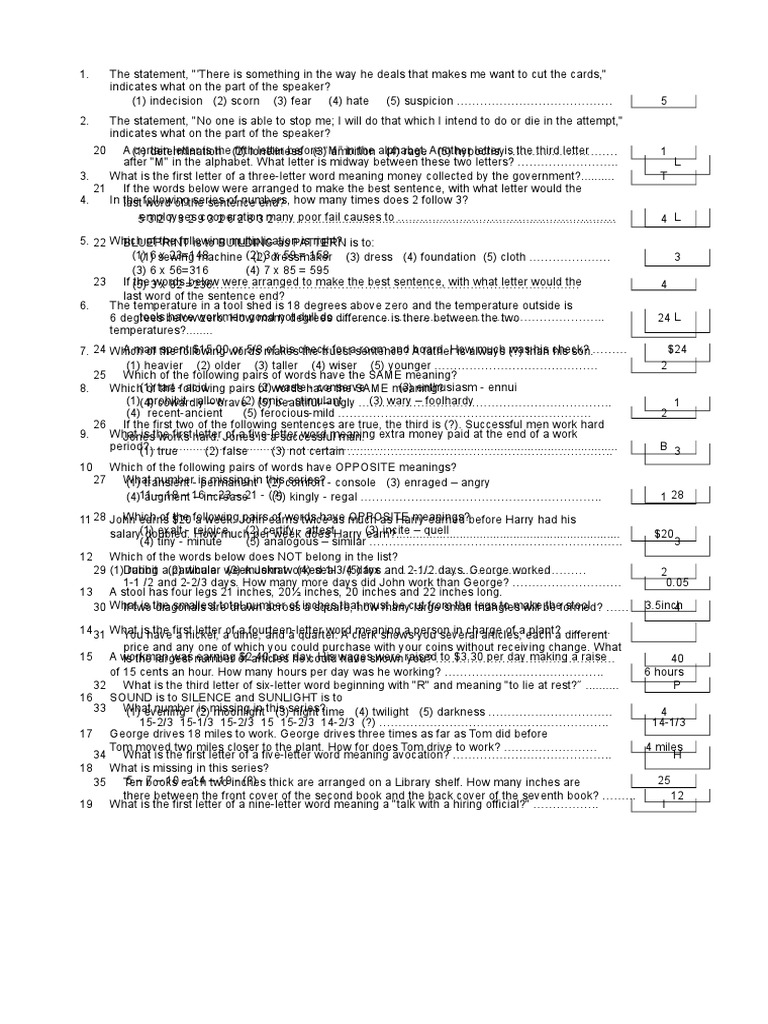 Analysis of a Series of Critical Thinking Questions | PDF