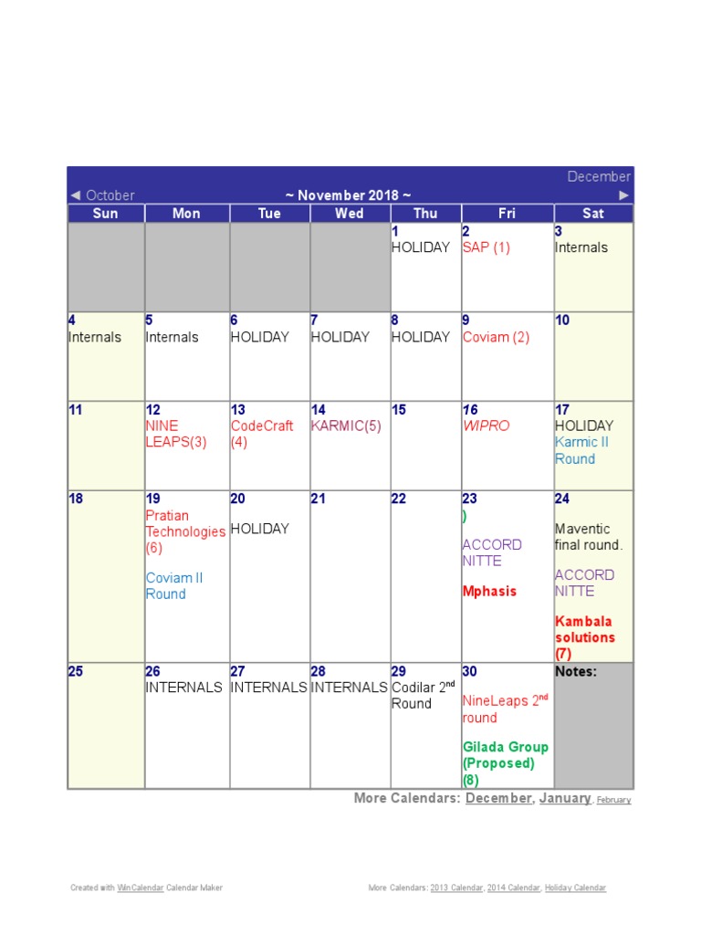 November 2018 Sun Mon Tue Wed Thu Fri Sat: October December | PDF ...