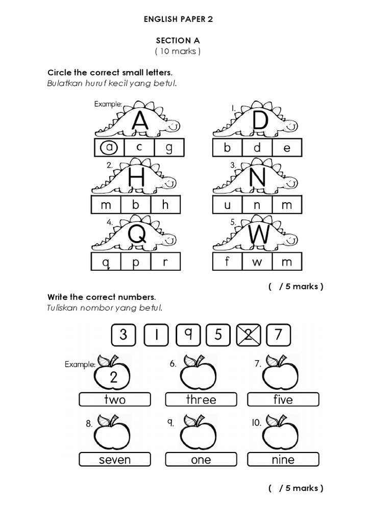 Bulatkan Huruf Kecil Yang Betul.: English Paper 2 Section A | PDF ...