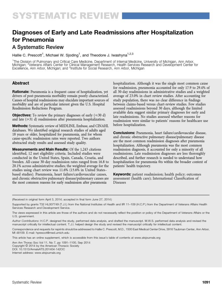 Systematic Review: Diagnoses of Early and Late Readmissions After ...