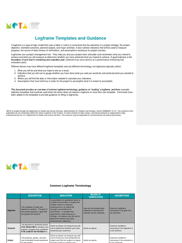 Logframe Templates & Guidance | PDF | Goal | Verification And Validation