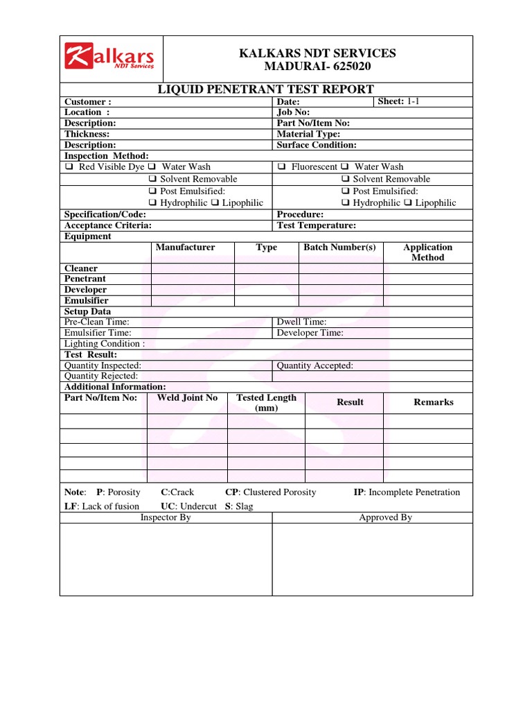 PT NDT Sample Test Report Format PDF | PDF