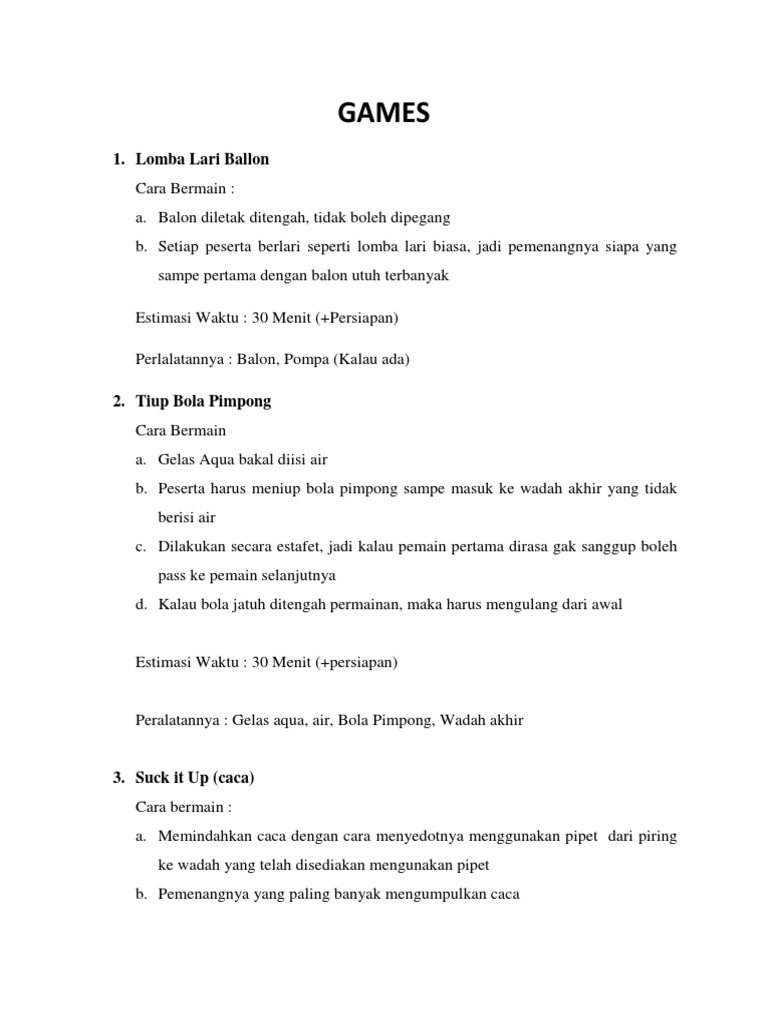 Daftar Macam Macam Games | PDF