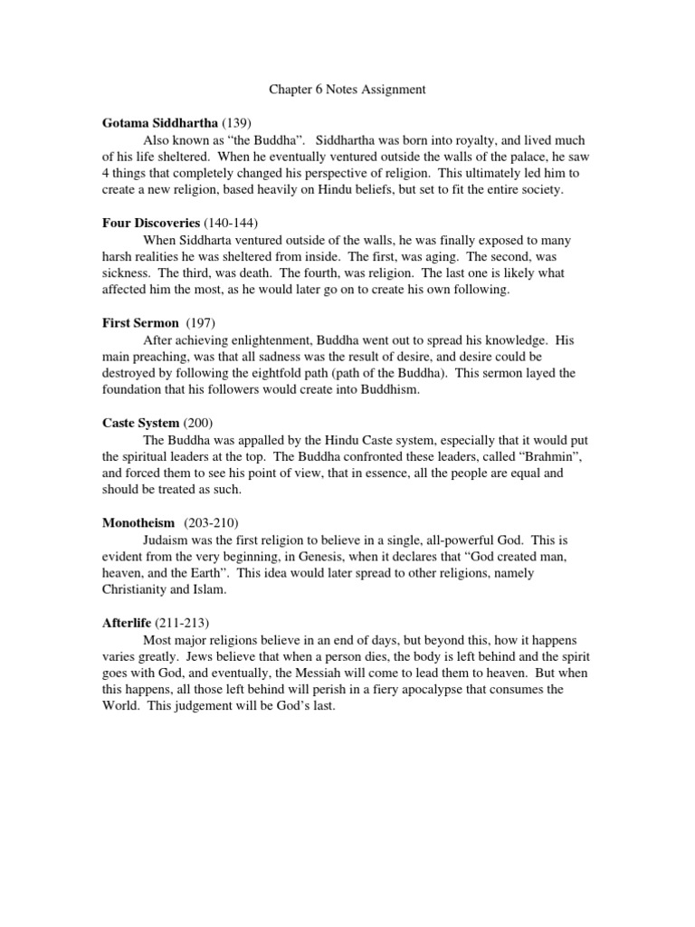 Chapter 6 Notes Assignment | PDF | Gautama Buddha | Jesus