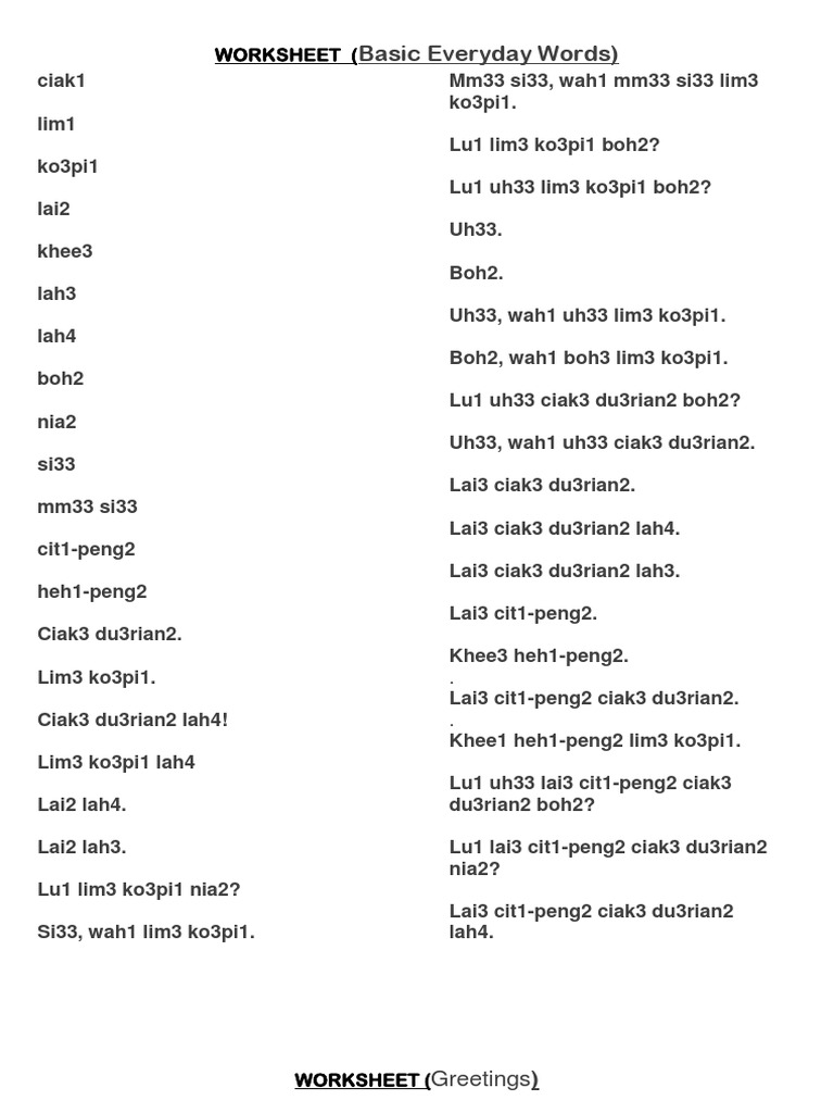 Table of Hokkien (Find Meaning) | PDF | Foreign Language Studies