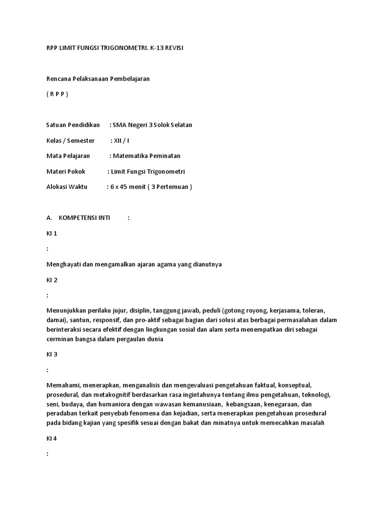 RPP Limit Fungsi Trigonometri | PDF