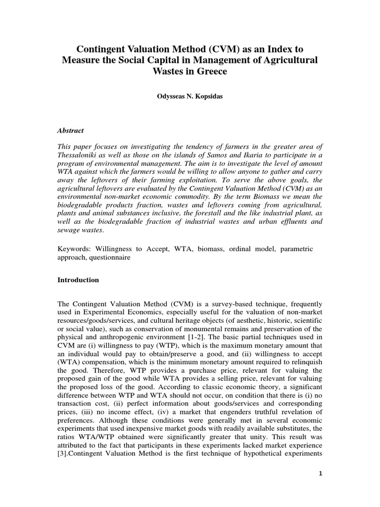 Contingent Valuation Method (CVM) As An Index To Measure The Social ...