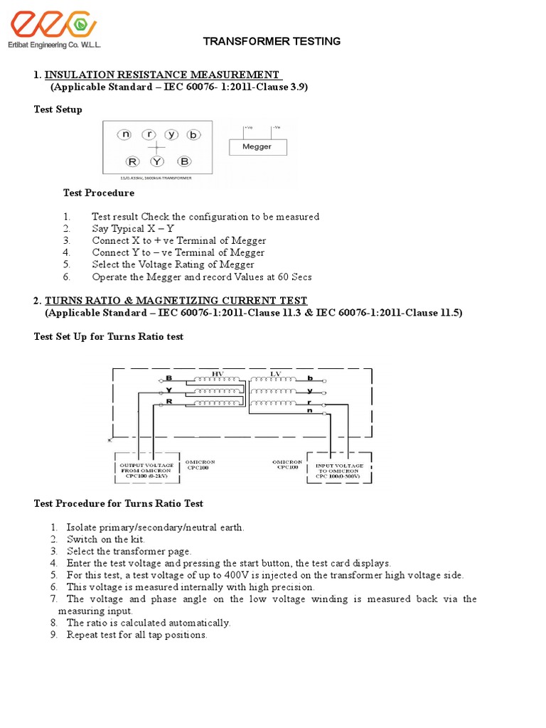 Auxiliary Transformer Test Procedure | PDF | Transformer | Power ...