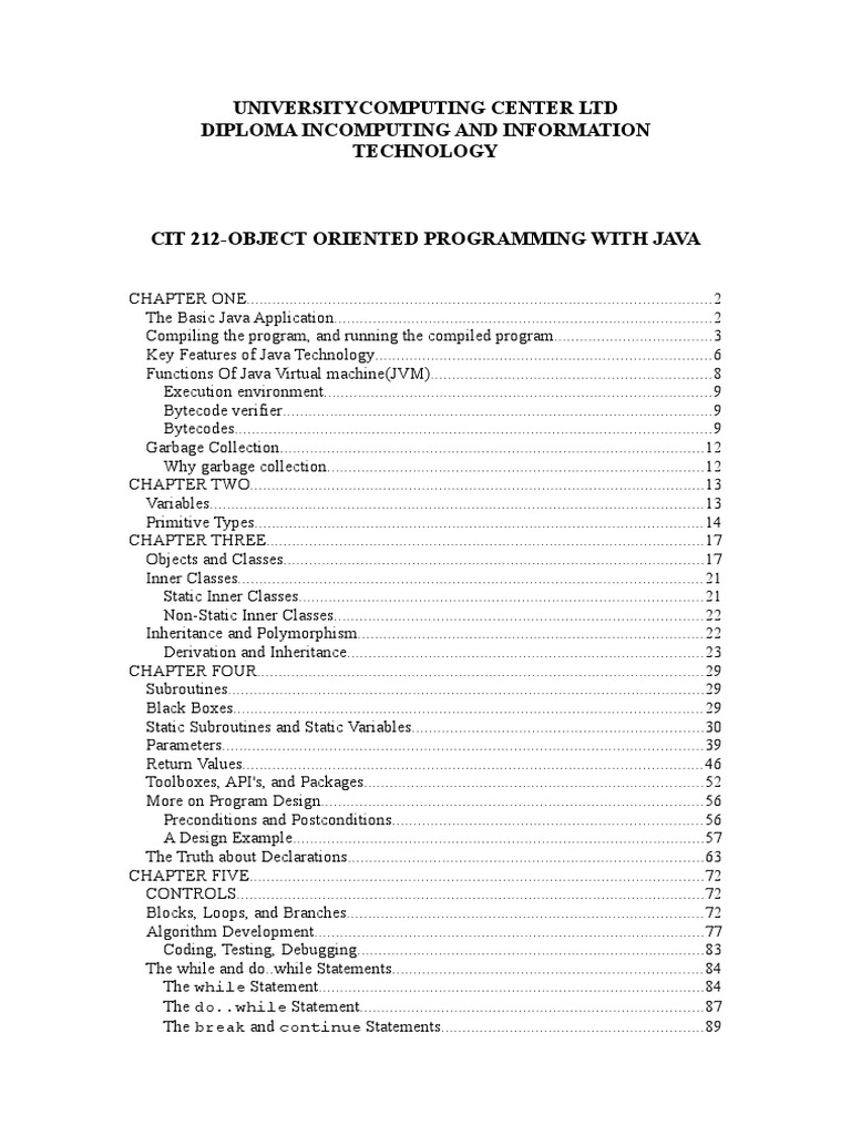 CIT 212 Object Oriented Programming With Java | PDF | Java Virtual ...