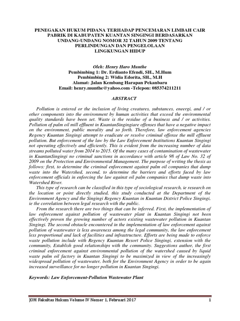Oleh: Henry Haro Munthe: JOM Fakultas Hukum Volume IV Nomor 1, Februari ...