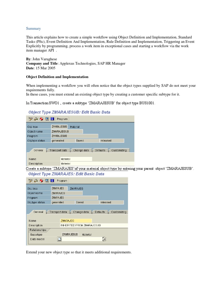 Sap Workflow Tutorial | Download Free PDF | Parameter (Computer Programming) | Subroutine