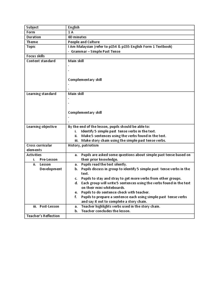 Grammar - Simple Past Tense | PDF