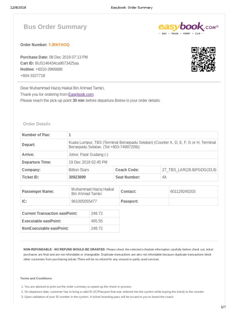 Bus Order Summary: Yjrkfhoq | Download Free PDF | Ticket (Admission) | Bus
