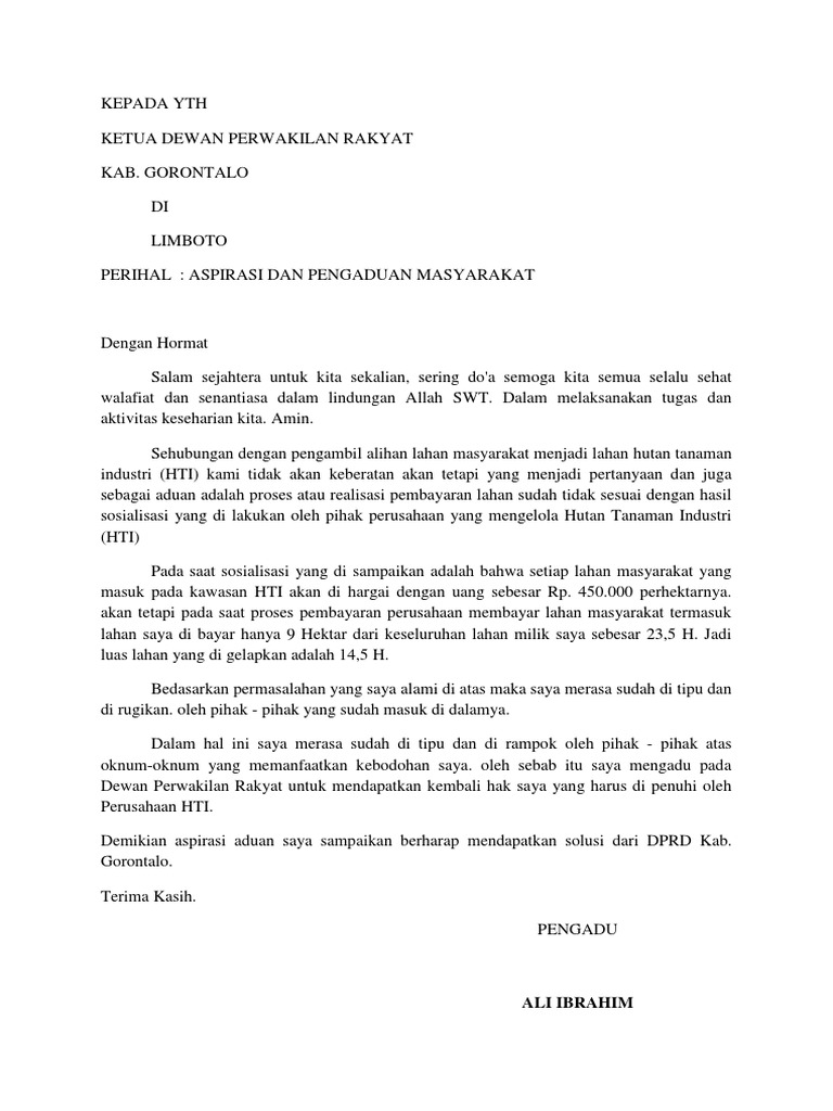 Contoh Surat Pengaduan Masyarakat | PDF