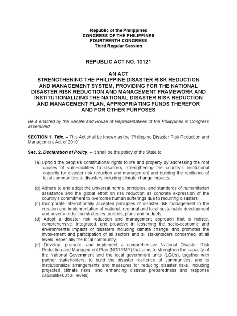 R.A.10121 DRRM | Hazards | Disaster Risk Reduction