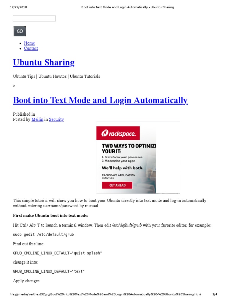 Boot Into Text Mode and Login Automatically - Ubuntu Sharing | PDF ...