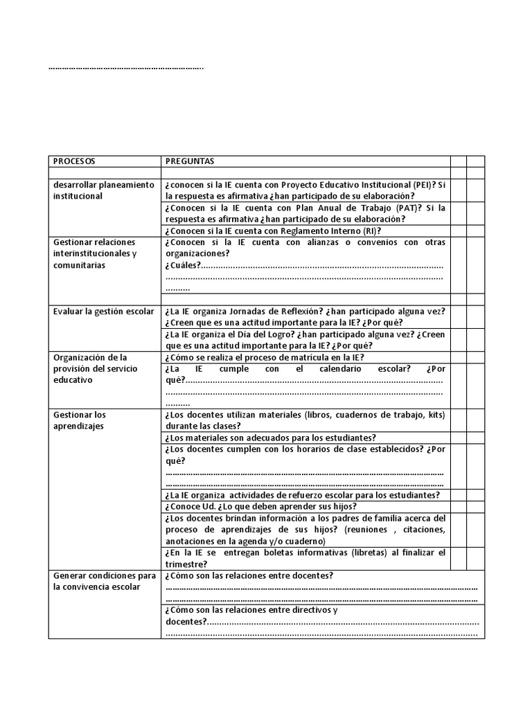 Cuestionarios Elaboracion Pei Estudiantes - Padres de Familia | PDF ...