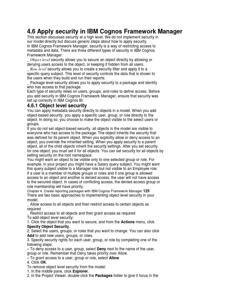 4 6 Apply Security In Ibm Cognos Framework Manager Pdf Sql Object Computer Science