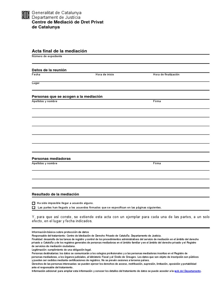 Acta Final Mediacio Cast | PDF | Mediación | Cataluña