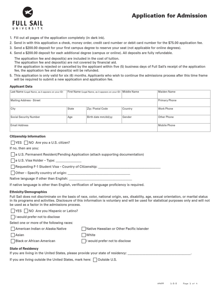 Application for Admission to Full Sail University | PDF | General ...