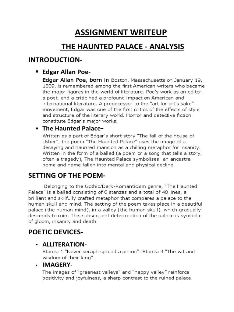 Edgar Allan Poe's 'The Haunted Palace' Analysis | PDF | Poetry | Insanity