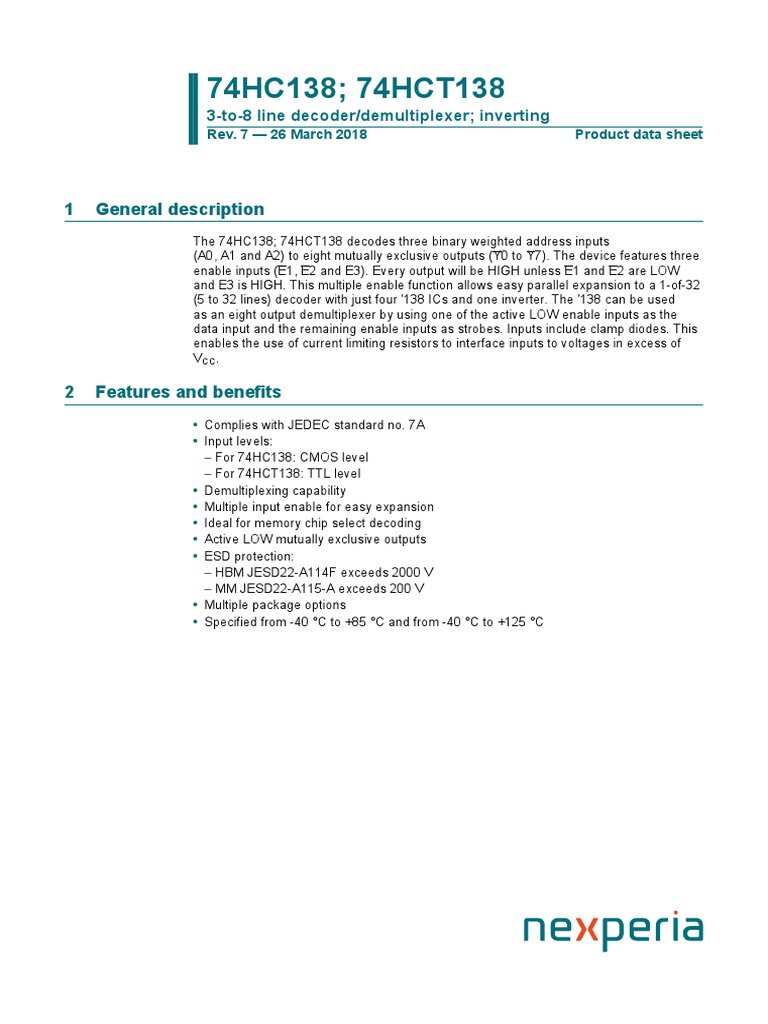 74HC138 74HCT138: 1 General Description | PDF | Electromagnetism ...